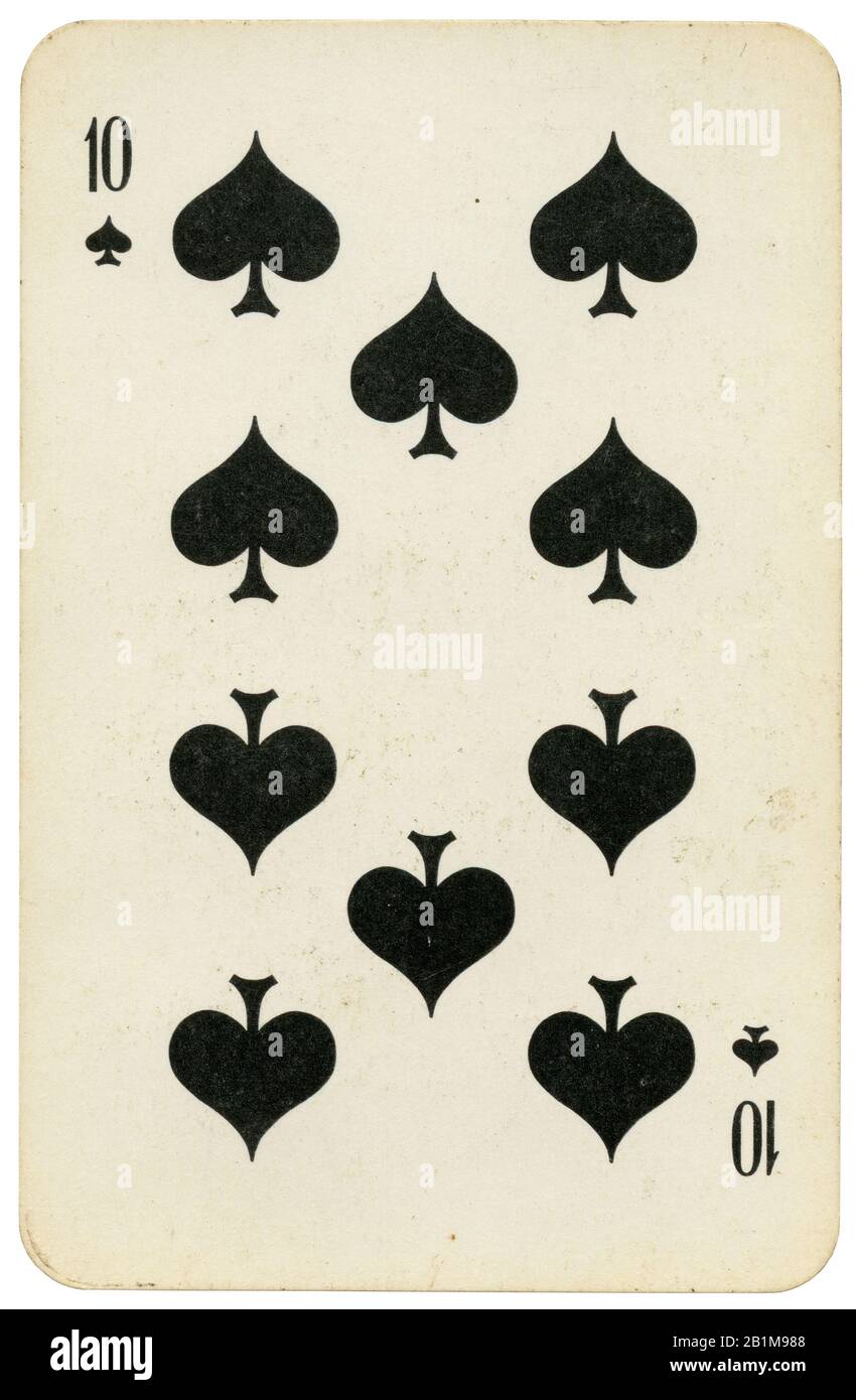 Ten of Spades old grunge soviet style playing card isolated on white ...