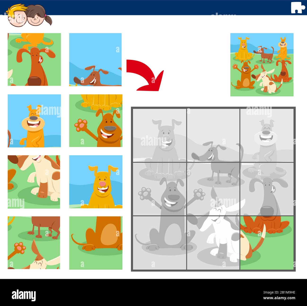 Cartoon Illustration of Educational Jigsaw Puzzle Game for Children ...