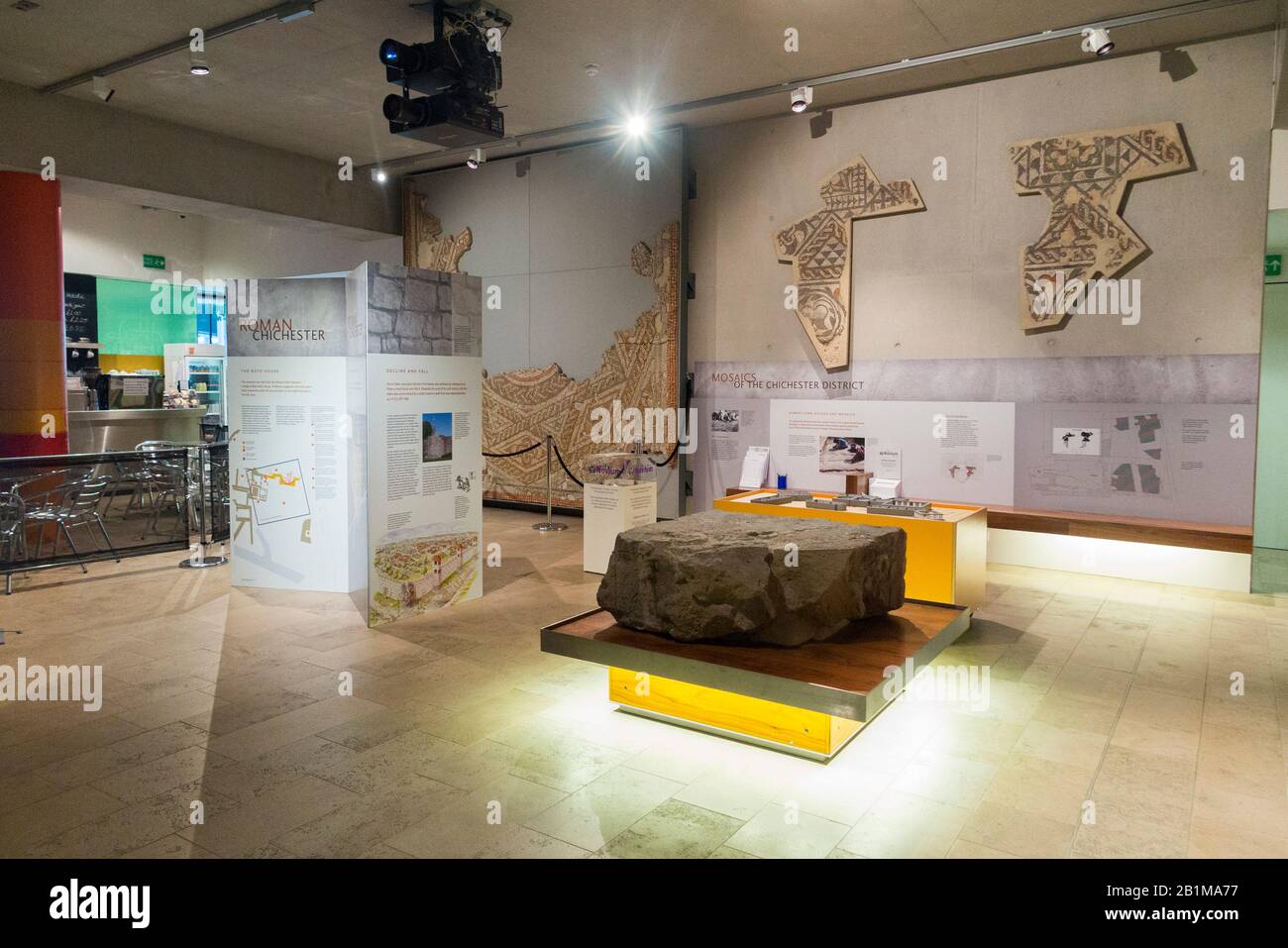 Roman mosaic remains on display / on show at The Novium Museum stands ...
