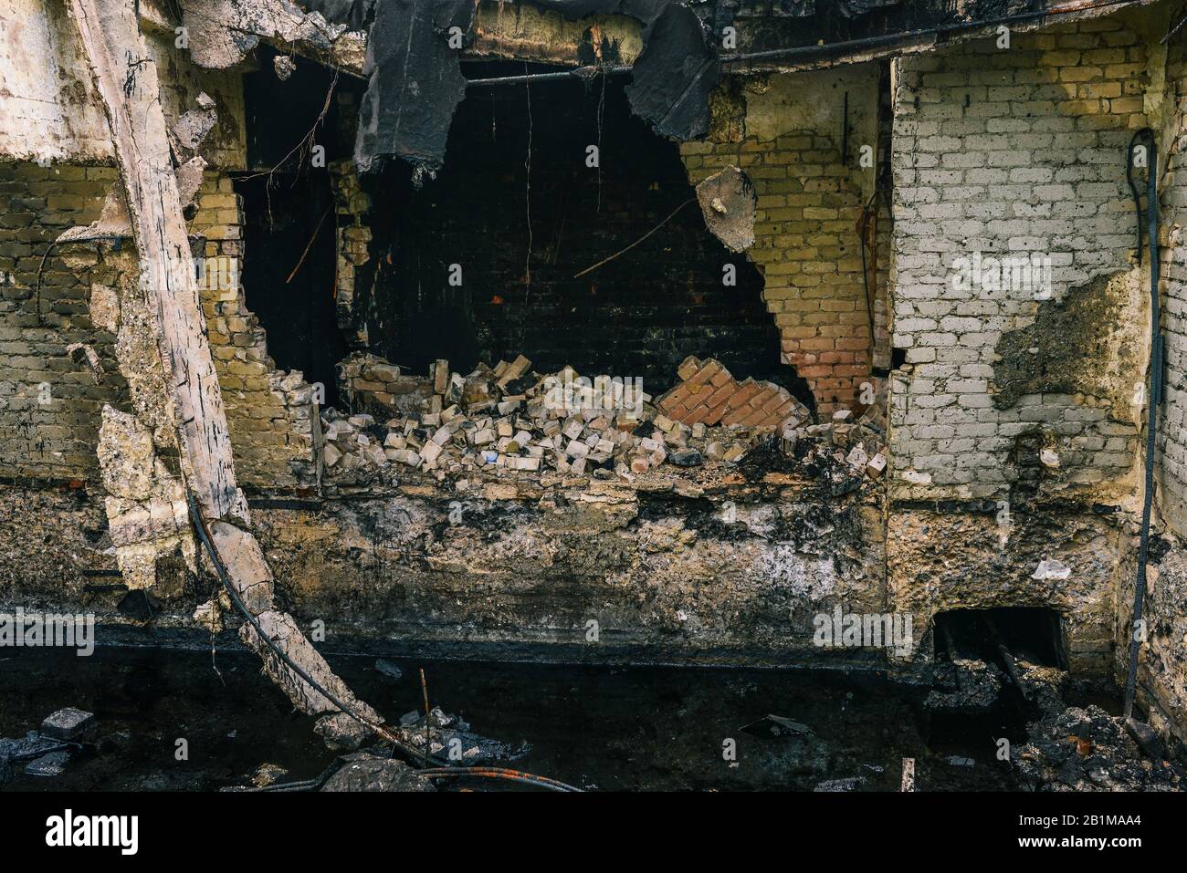 Old destroyed underground oil storage. Ecological disaster, oil spill ...