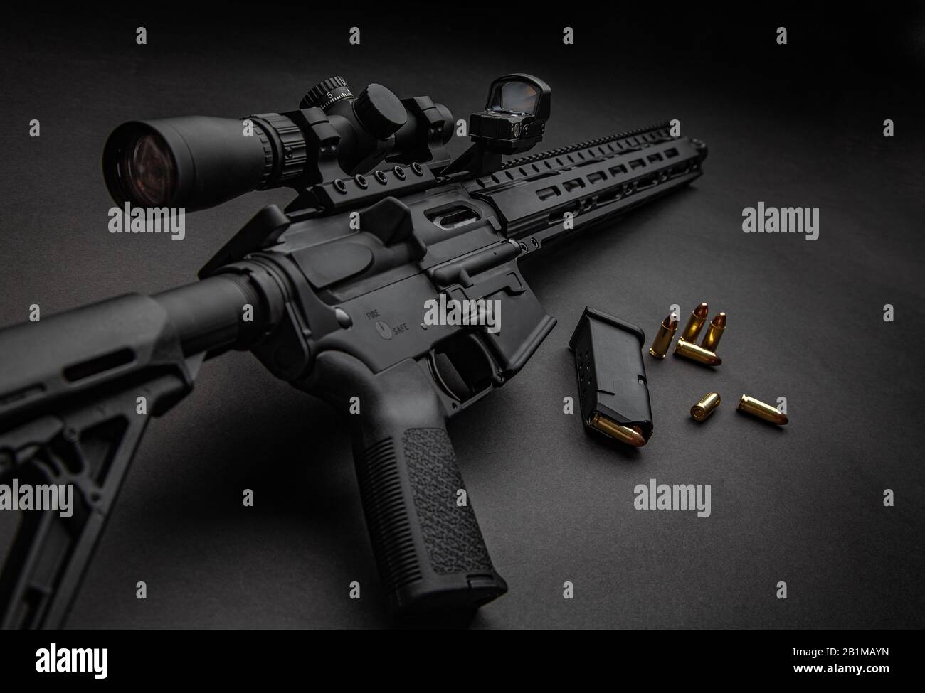 Modern automatic carbine with optical and collimator sight. A rifle ...