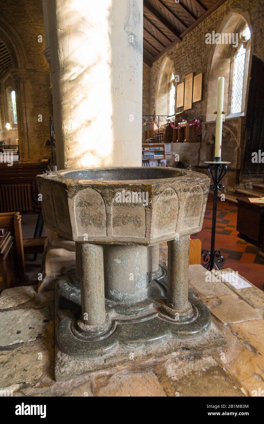 Late Norman 12th century stone octagonal Baptismal font carved from ...