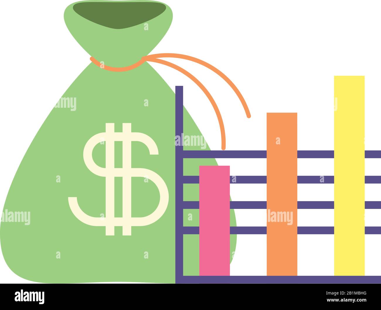 bag with money and statistical graphs, increase of the business vector ...