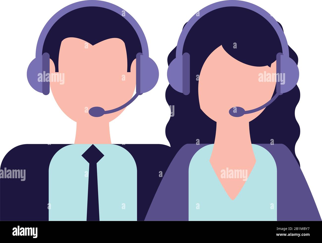 couple of operators with headphones, customer service vector ...
