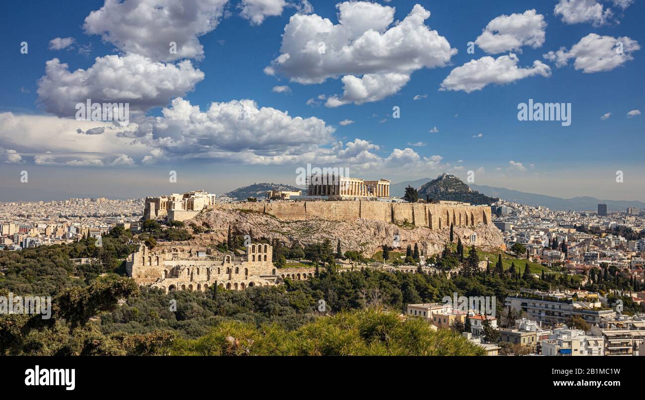 Athens, Greece. Acropolis and Parthenon temple, top landmark. Scenic ...