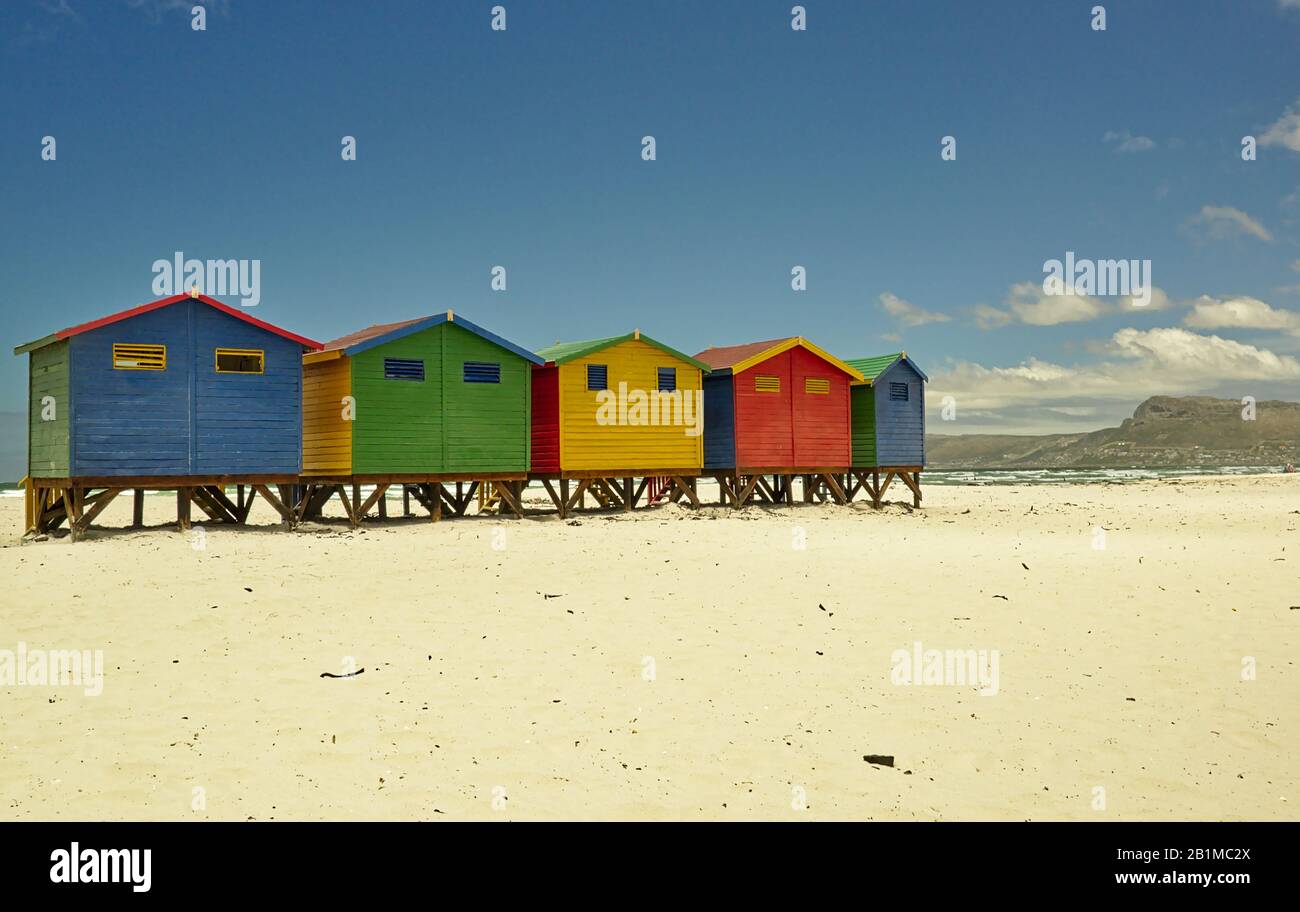 Muizenberg beach colored huts on white sand Stock Photo - Alamy