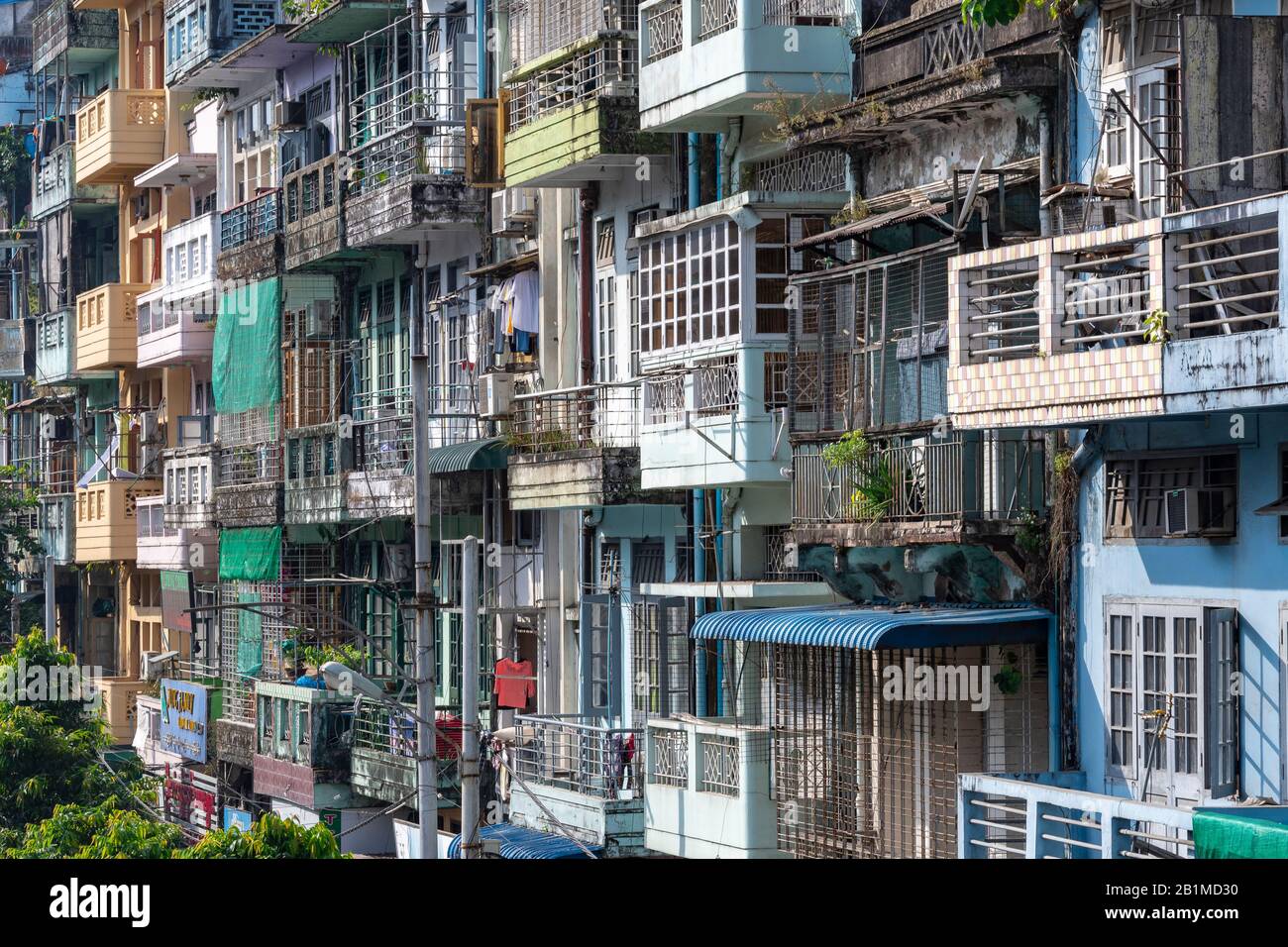 Apartment building facades, Yangon, Myanmar Stock Photo - Alamy