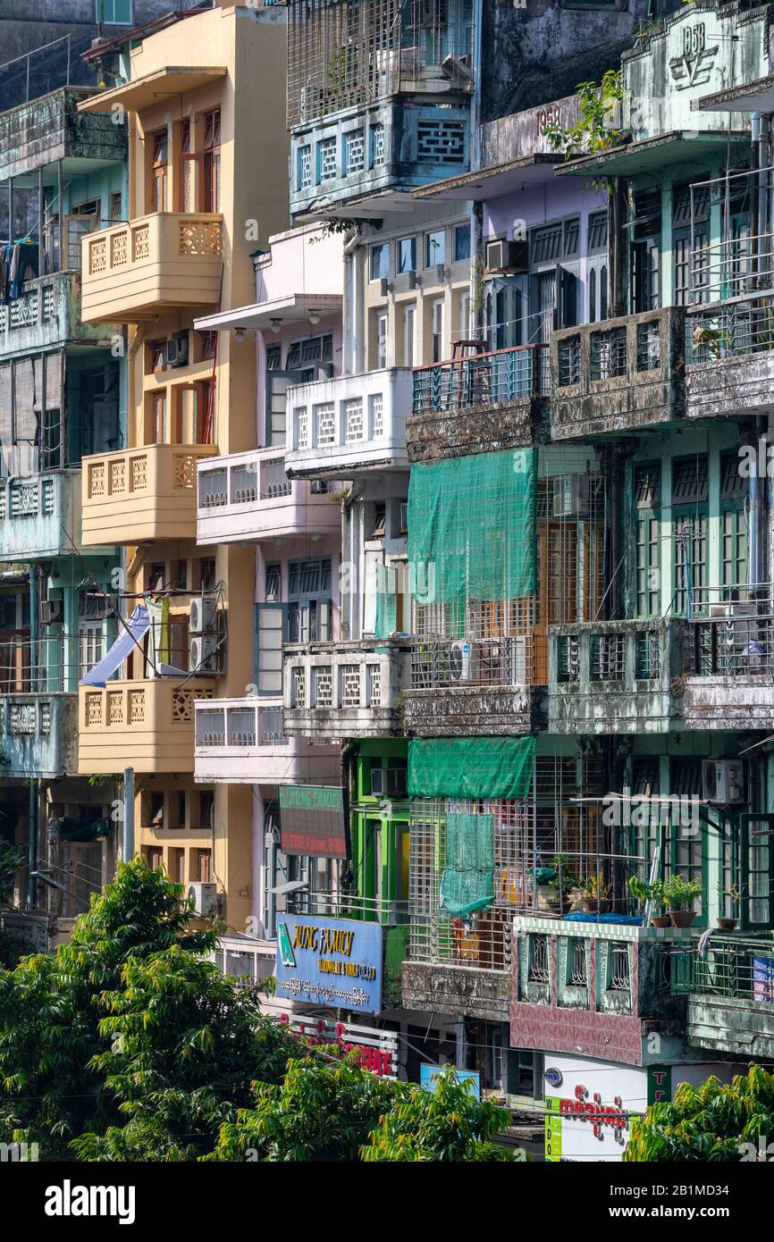 Apartment building facades, Yangon, Myanmar Stock Photo - Alamy
