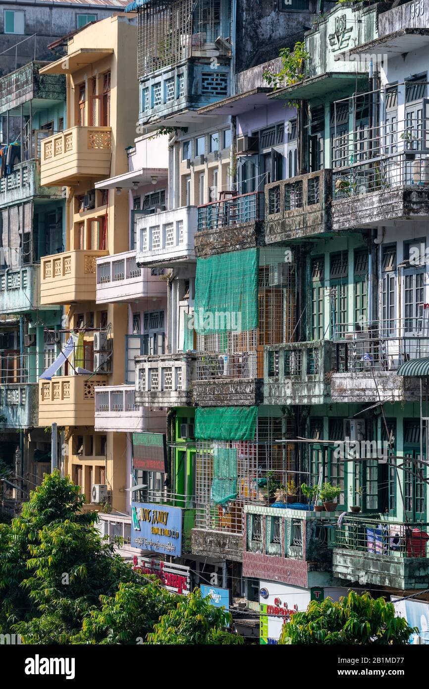 Apartment building facades, Yangon, Myanmar Stock Photo - Alamy