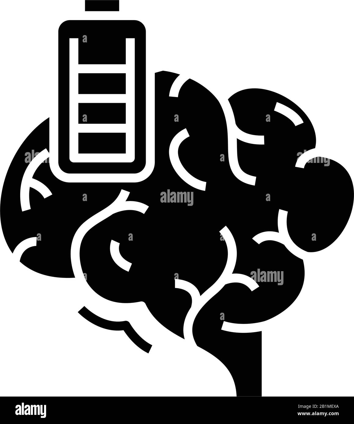 Brain battery black icon, concept illustration, vector flat symbol ...