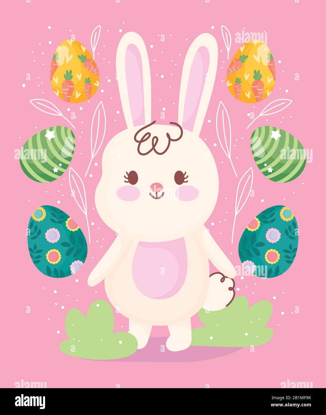 happy easter cute rabbit with eggs around floral decoration vector ...