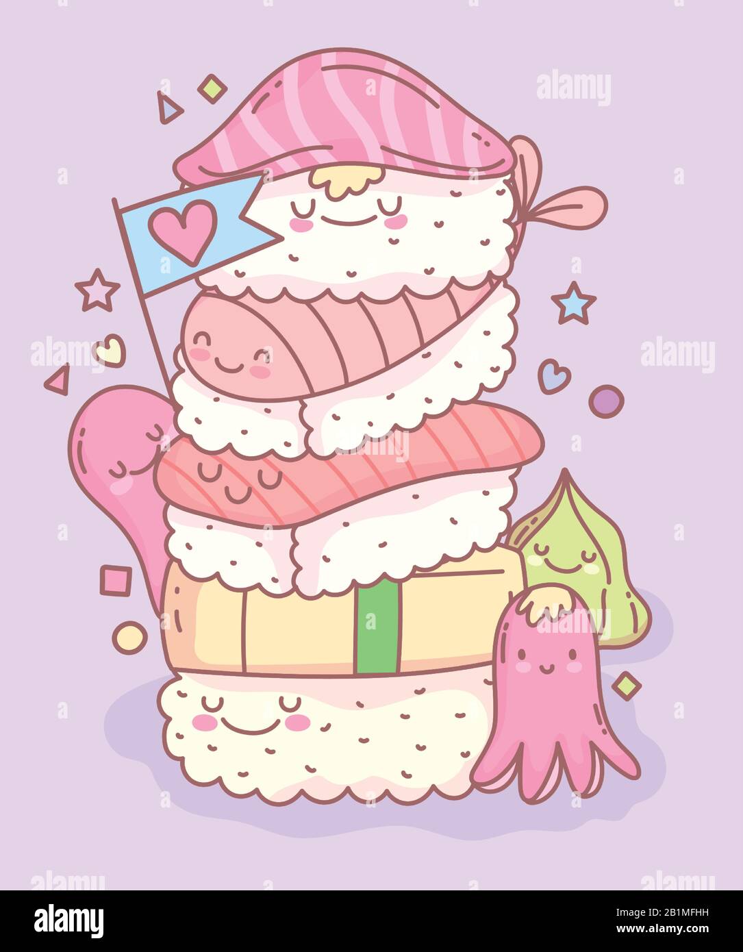 sushi pea and octopus menu restaurant food cute vector illustration ...