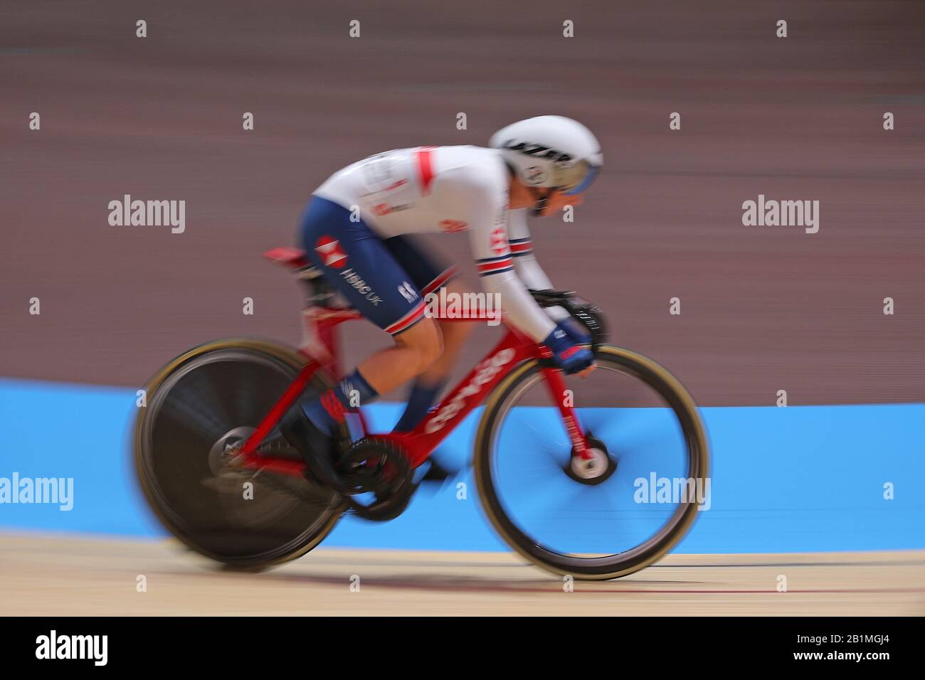 A slow shutter speed shot of Laura Kenny of Great Britain competing in ...