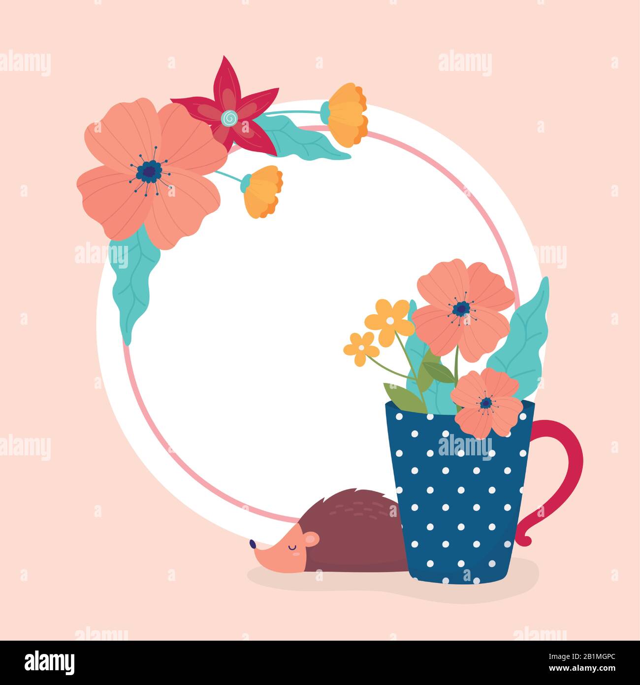 hello spring hedgehog flowers in vase decoration season banner template ...