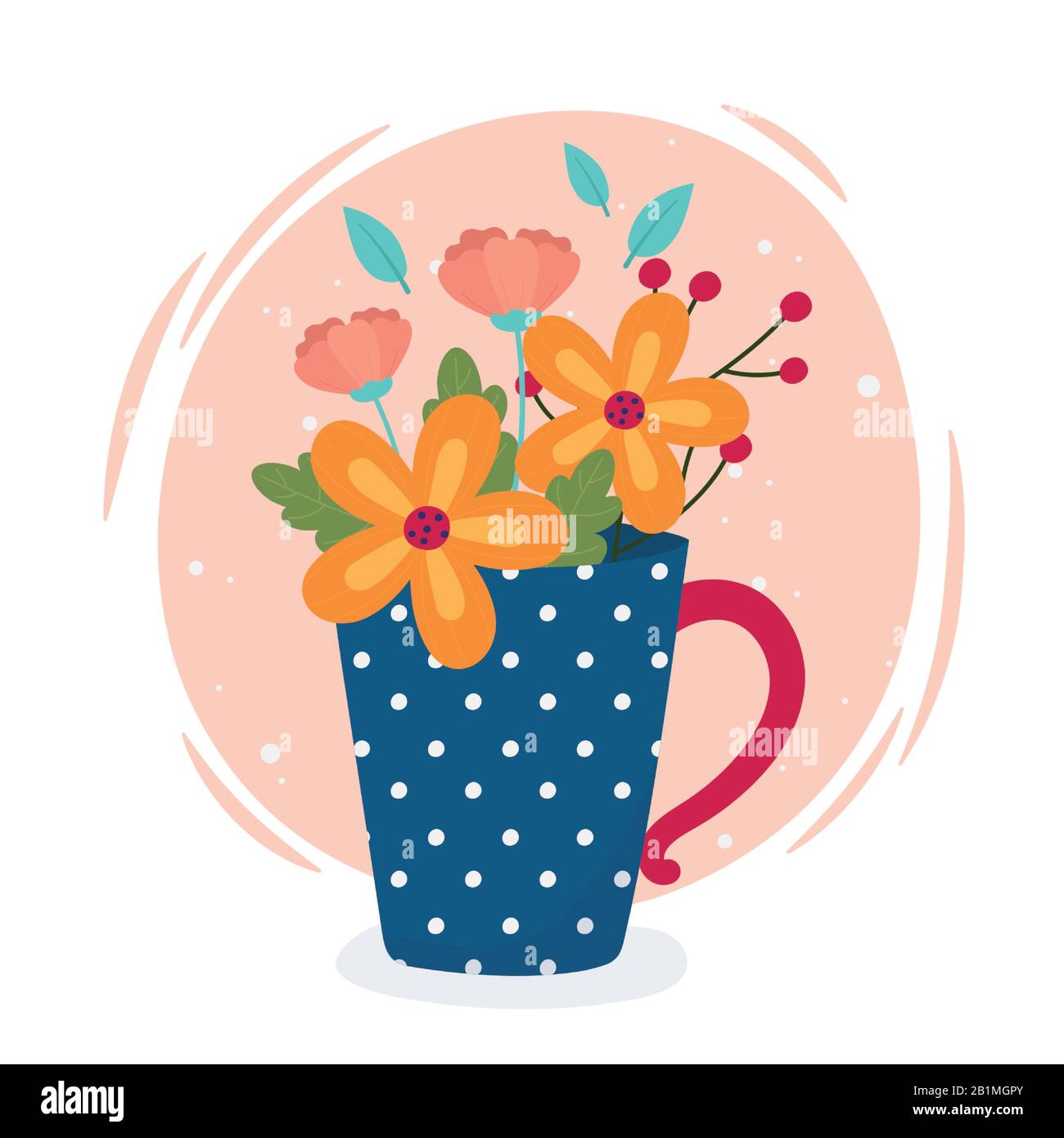 hello spring flowers in vase with handle decoration vector illustration ...
