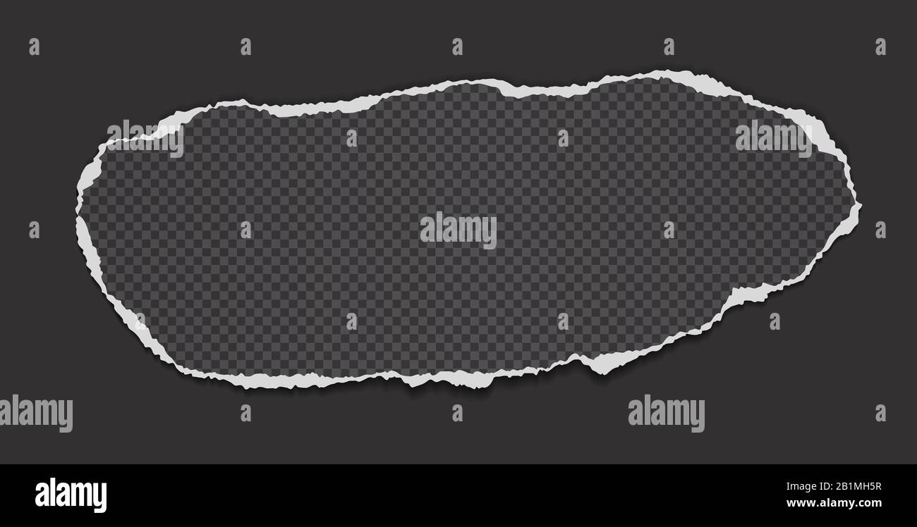 Torn, ripped piece of squared oval paper with soft shadow is on black ...