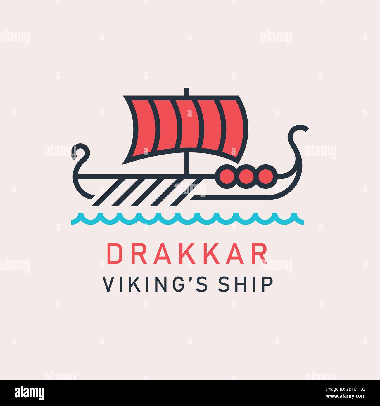 A stylized image of Drakkar Viking ship. The Rowing Ship of Norwegians ...