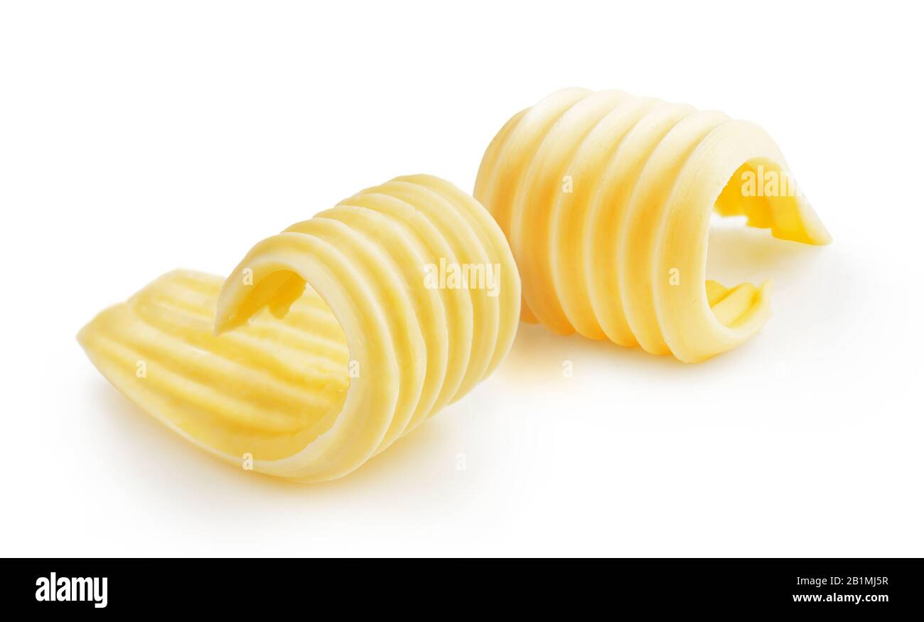 Butter curls or butter rolls isolated on white background Stock Photo ...