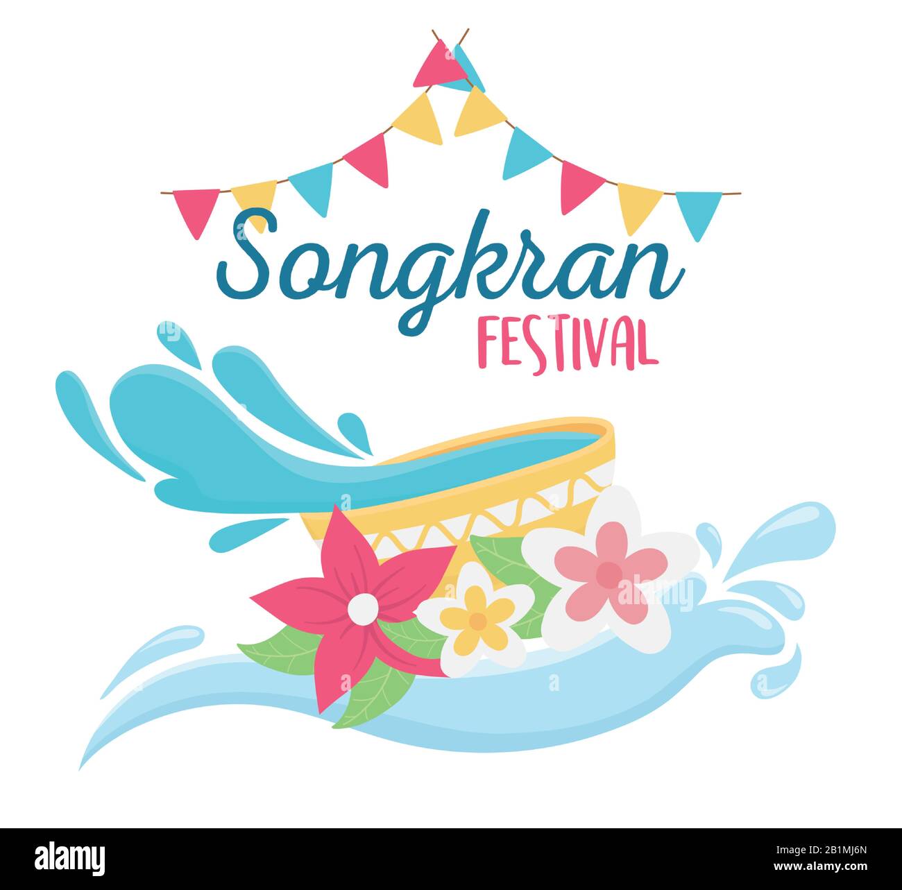 songkran festival water in bowl flowers bunting flags decoration ...