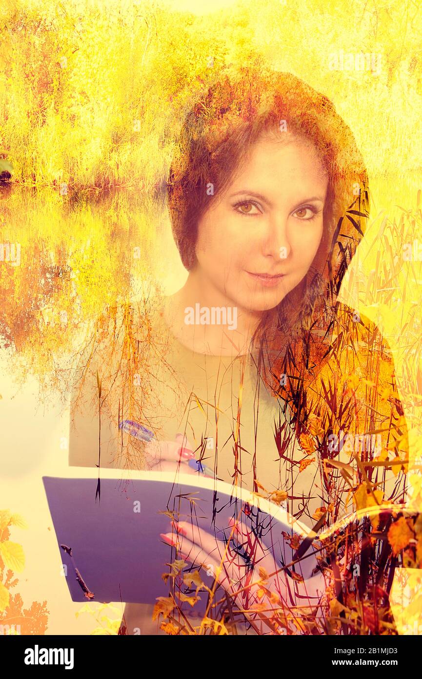 Woman trees double exposure hi-res stock photography and images - Alamy