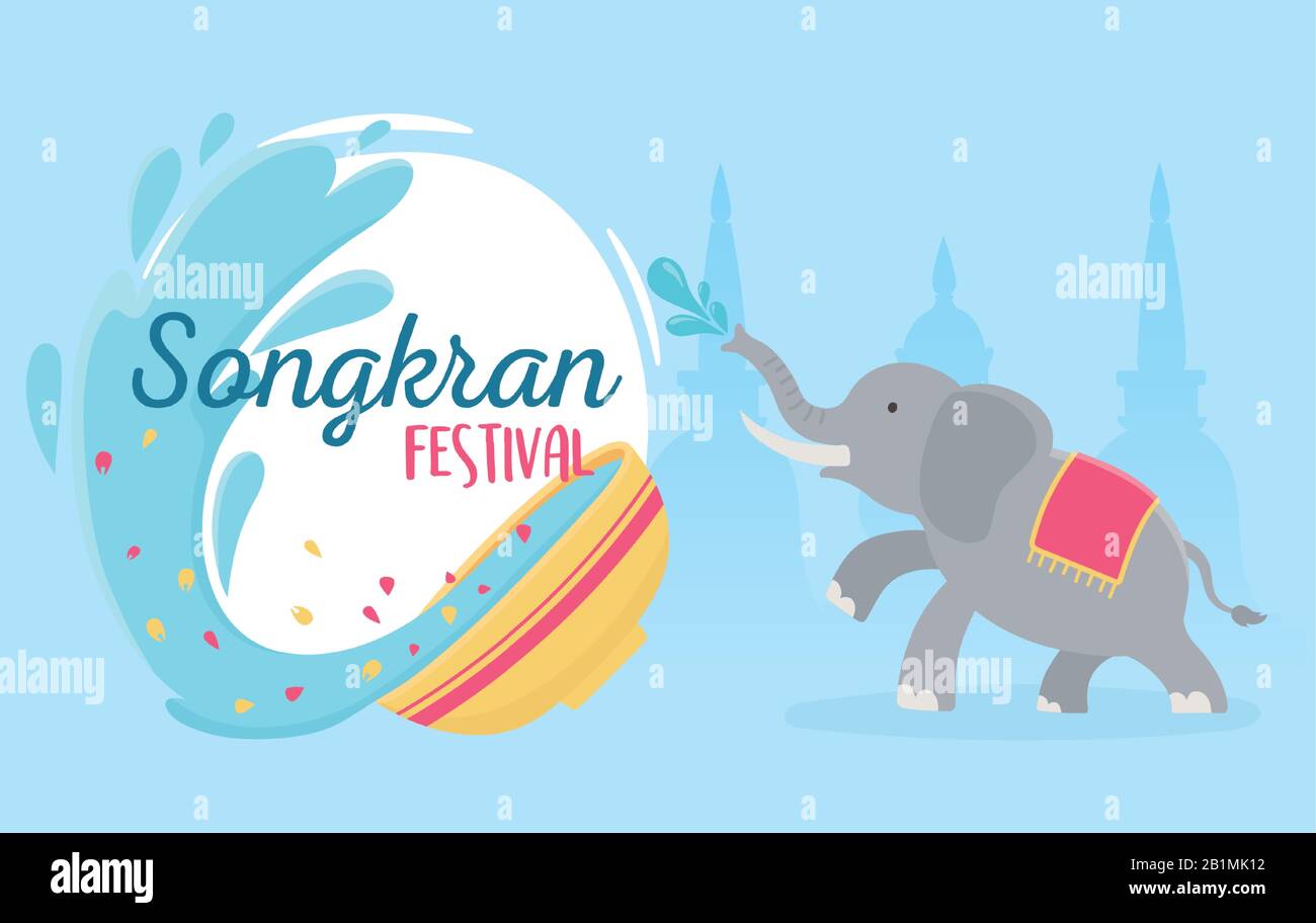 songkran festival elephant pouring water bowl splash poster vector ...