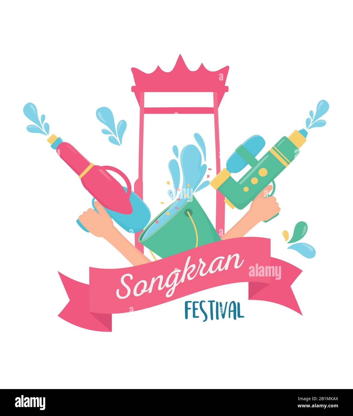 songkran festival hands with water guns bucket and gate famous landmark ...