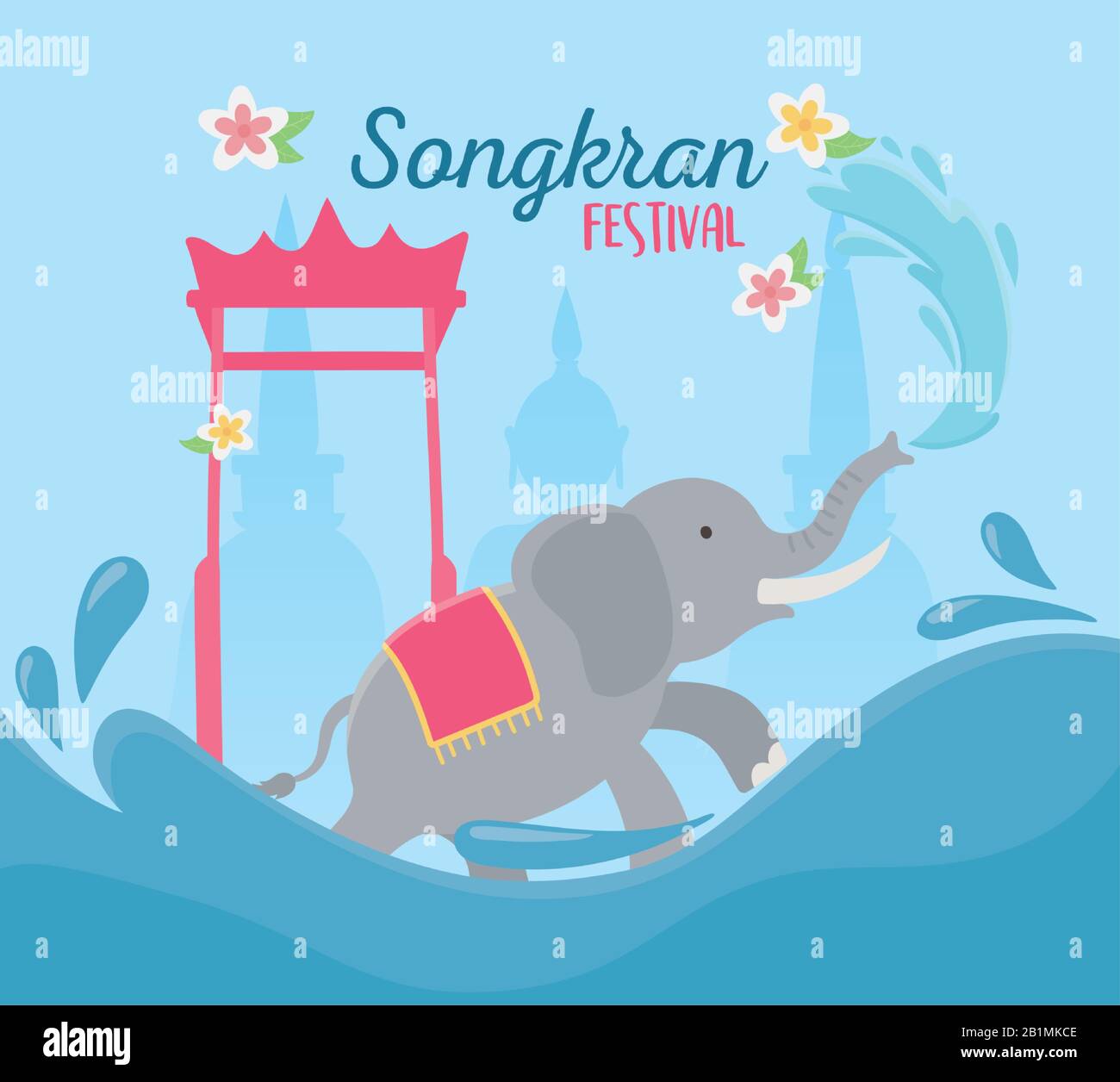 songkran festival elephant and gate landmark thai card vector ...