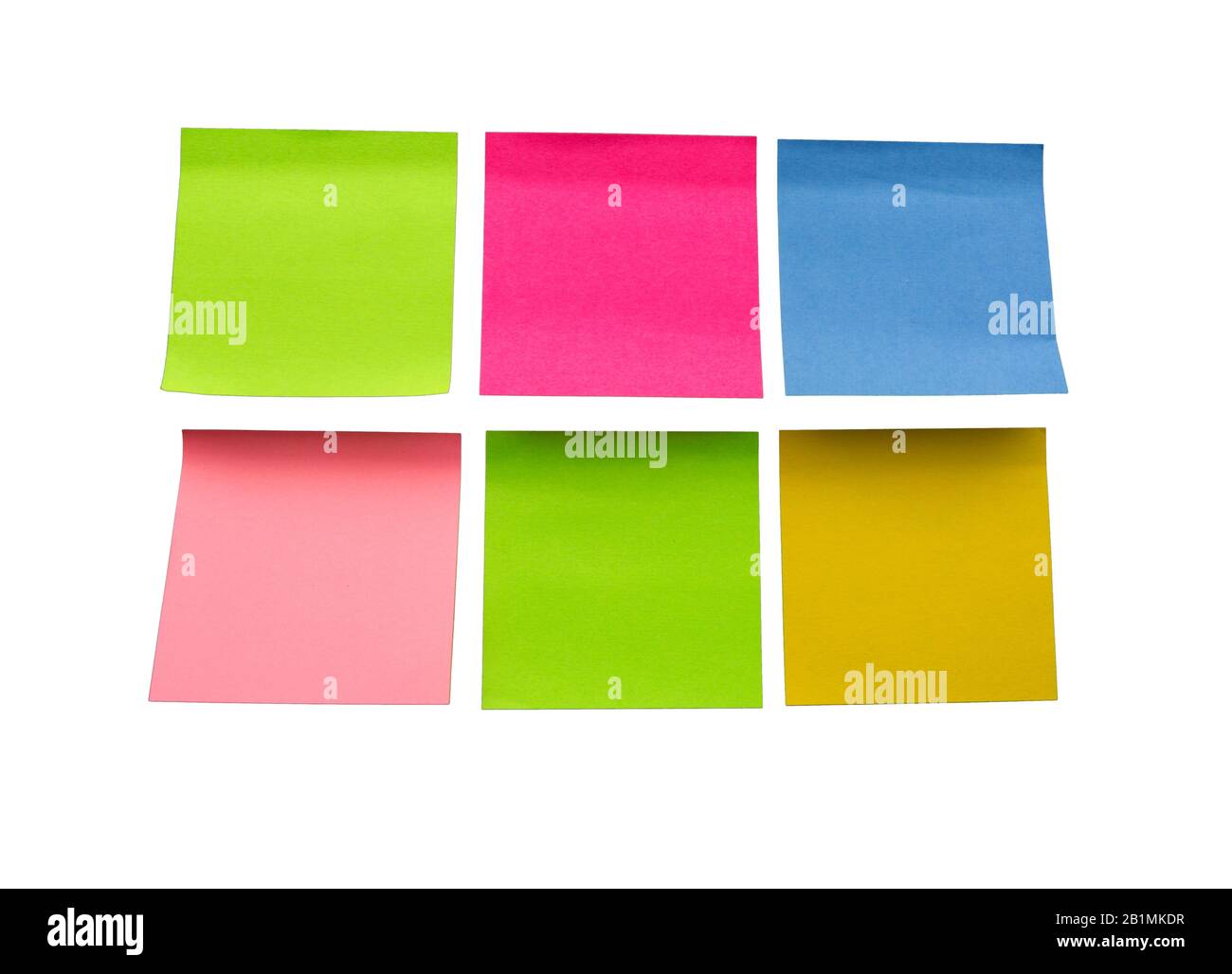 Color blank sticky notes isolated on white background. Close-up of set ...