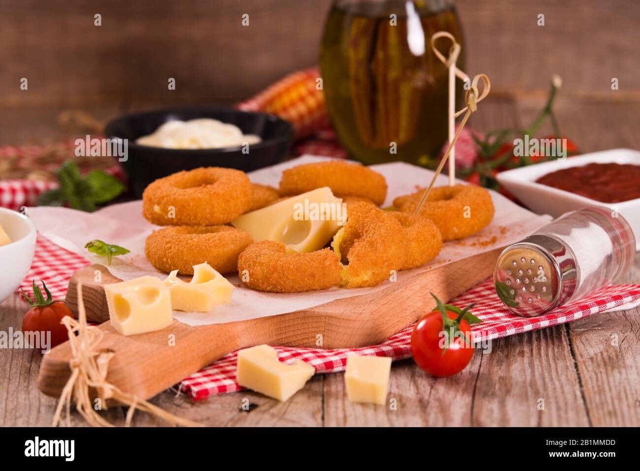 Fried cheese ring Stock Photo - Alamy