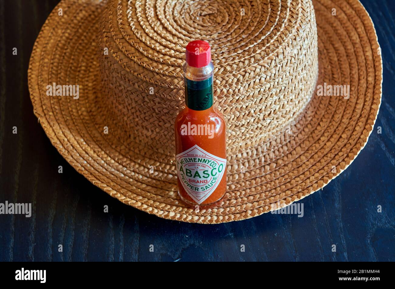 bottle of Tabasco sauce, spicy chilis, bright colors, red, blue Stock ...