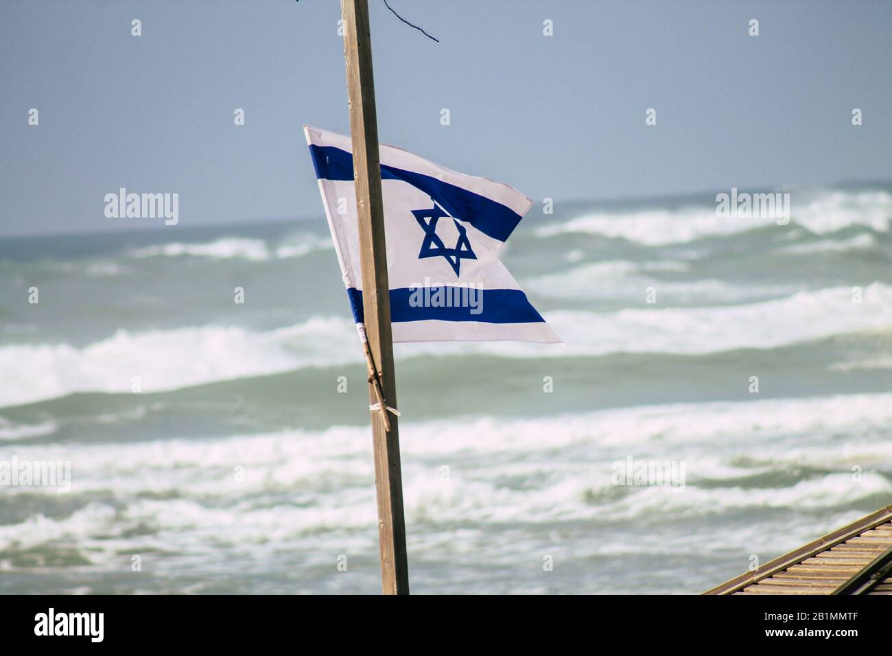 Tel Aviv Israel February 25, 2020 View of the Israeli flag in Tel Aviv ...