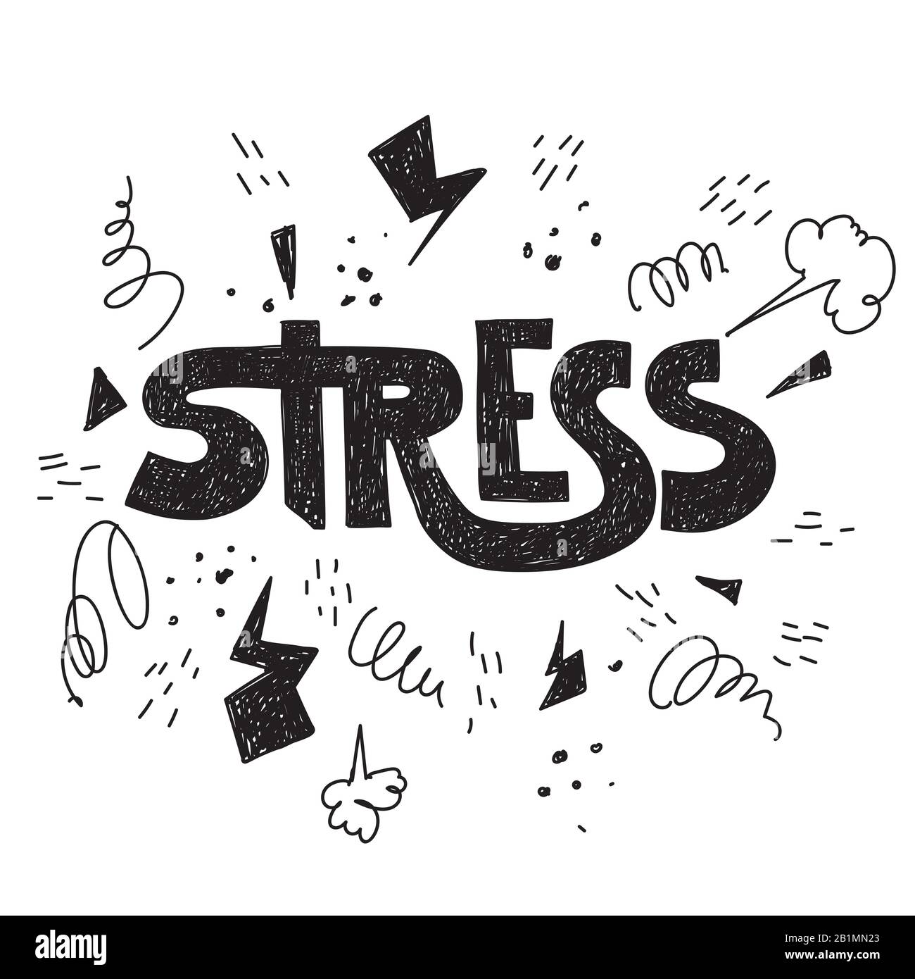 Hand drawn hatching lettering word stress. Vector conceptual ...
