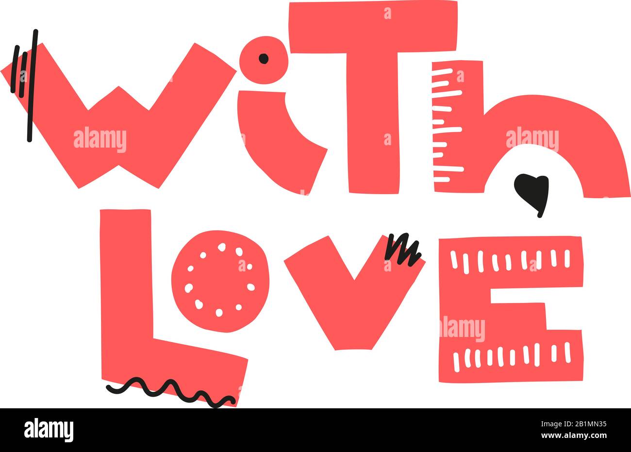 With love - lettering with red heart handwritten word for print and ...