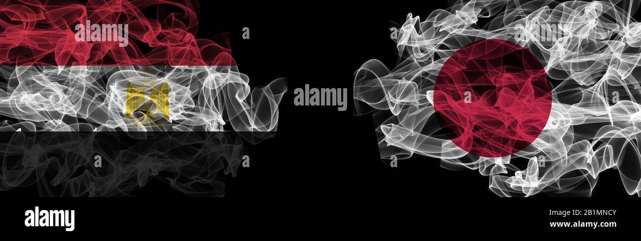 Flags of Egypt and Japan on Black background, Egypt vs Japan Smoke ...