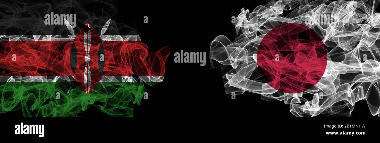Flags of Kenya and Japan on Black background, Kenya vs Japan Smoke ...