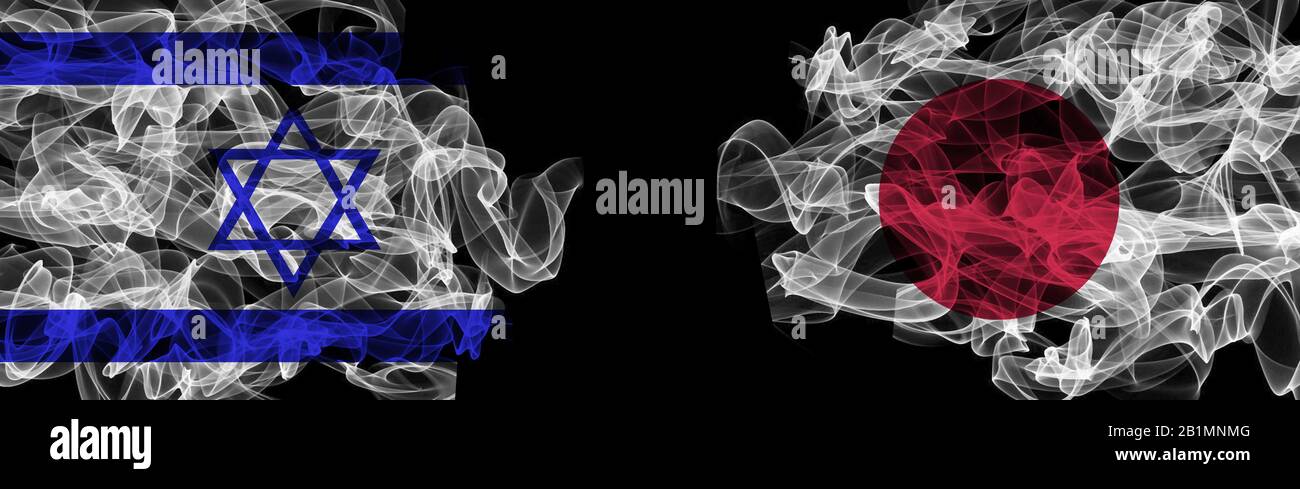 Flags of Israel and Japan on Black background, Israel vs Japan Smoke ...