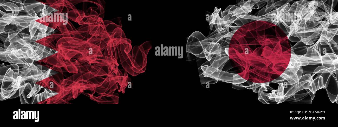 Flags of Bahrain and Japan on Black background, Bahrain vs Japan Smoke ...