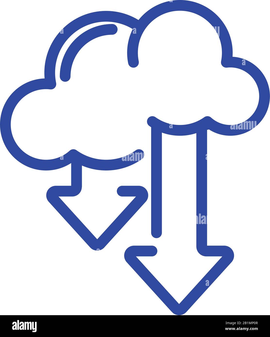 clouds with arrows down icon over white background, line style, vector ...