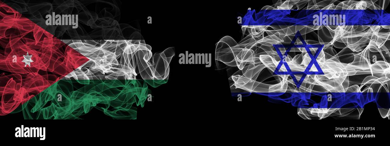 Flags of Jordan and Israel on Black background, Jordan vs Israel Smoke ...