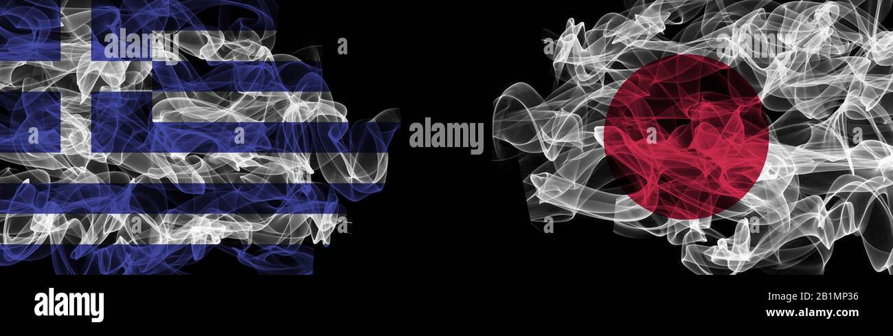 Flags of Greece and Japan on Black background, Greece vs Japan Smoke ...