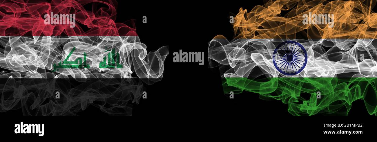 Flags of Iraq and India on Black background, Iraq vs India Smoke Flags ...