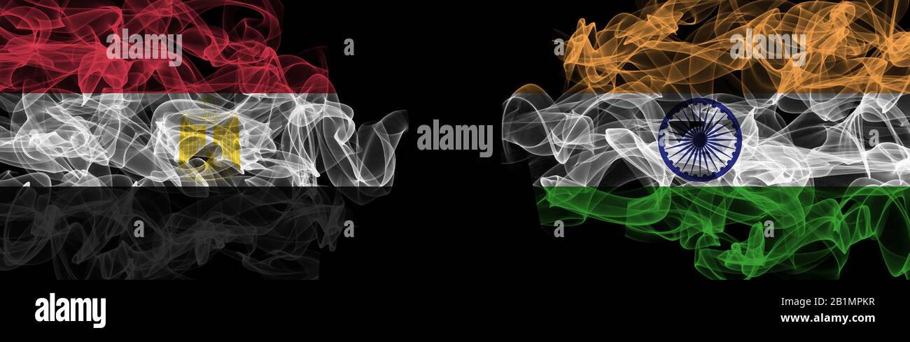 Flags of Egypt and India on Black background, Egypt vs India Smoke ...