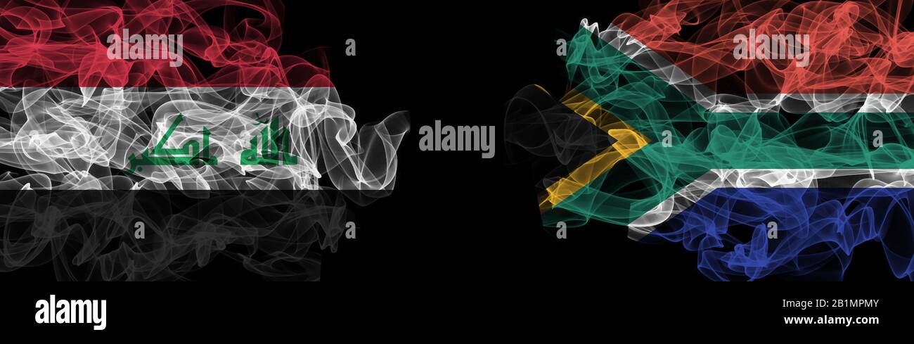 Flags of Iraq and South Africa on Black background, Iraq vs South ...