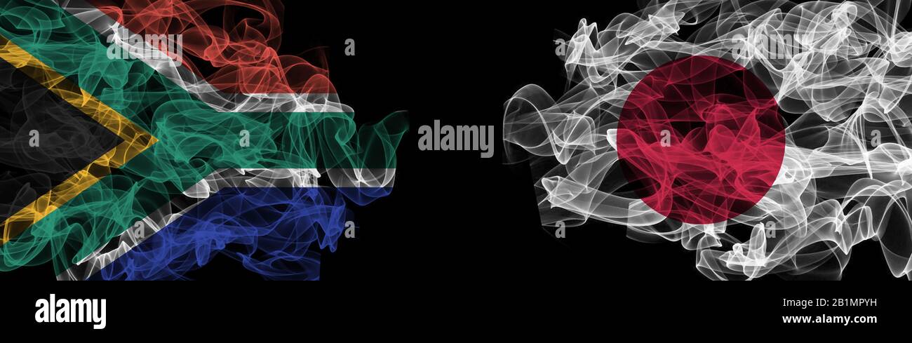 Flags of South Africa and Japan on Black background, South Africa vs ...