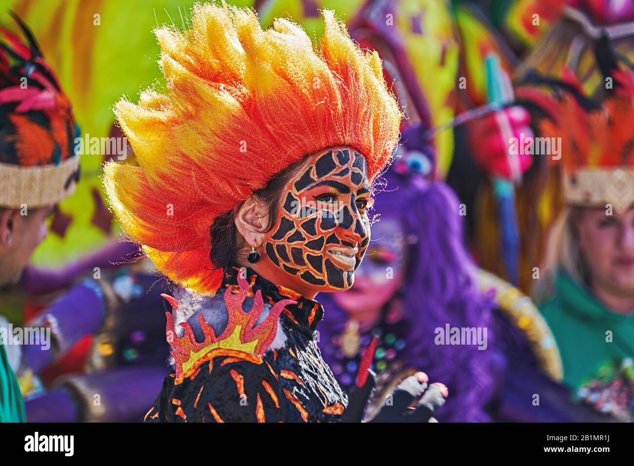 Woman in carnival costume during show Mardi Gras Malta Carnival parade ...