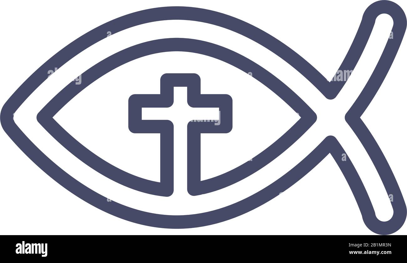 Ichthys Jesus Fish over white background, line style icon, vector ...