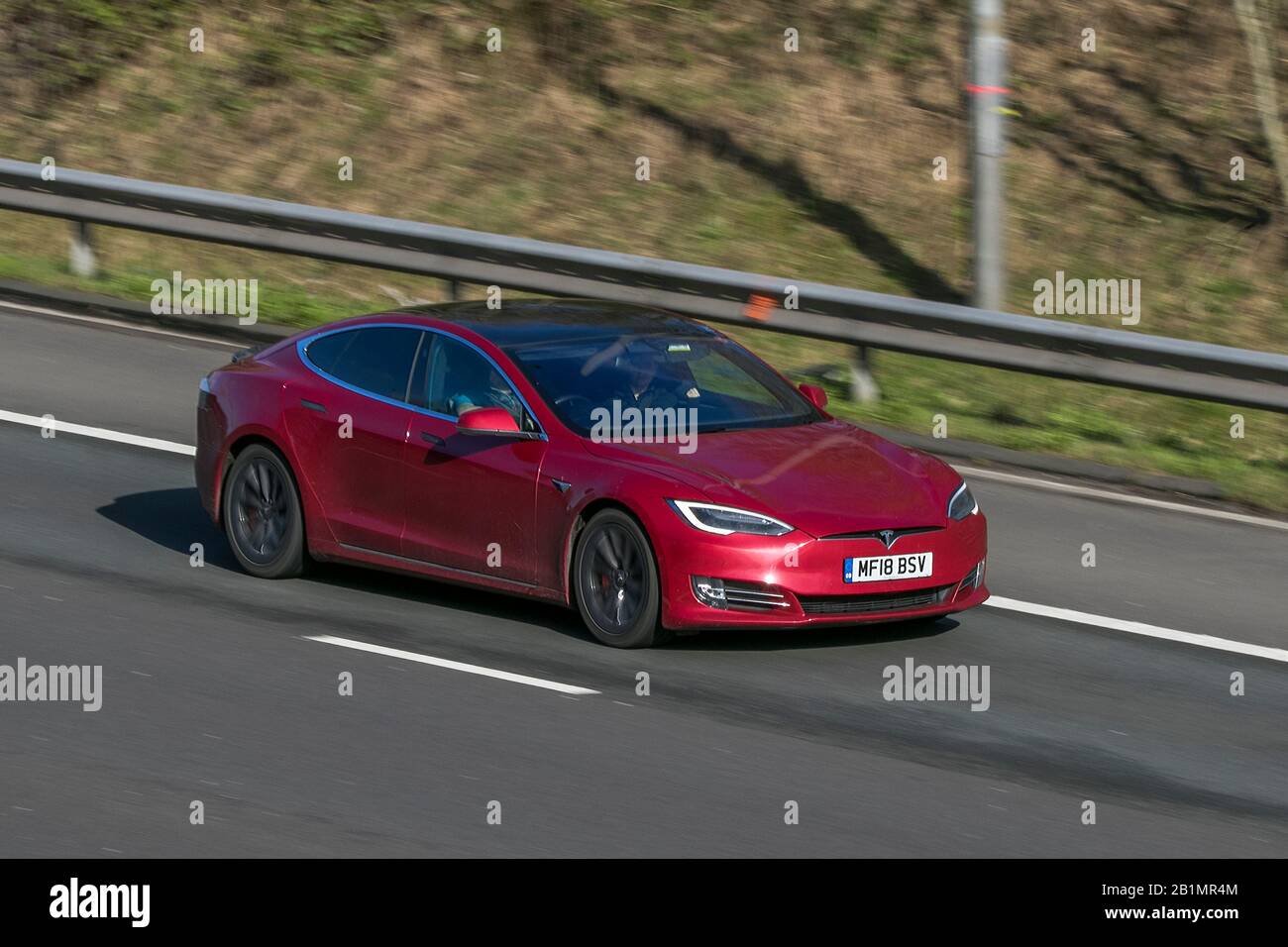 MF18BSV Tesla Model S 75D Red car Electricity driving on the M6 ...