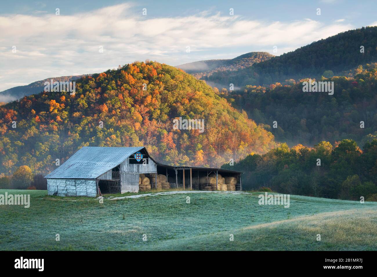 Autumn view of mountains, forests and barn in the Canaan Valley of West ...