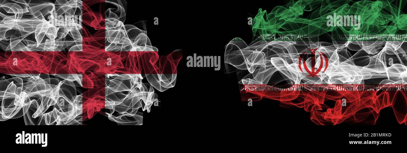 Flags of England and Iran on Black background, England vs Iran Smoke ...