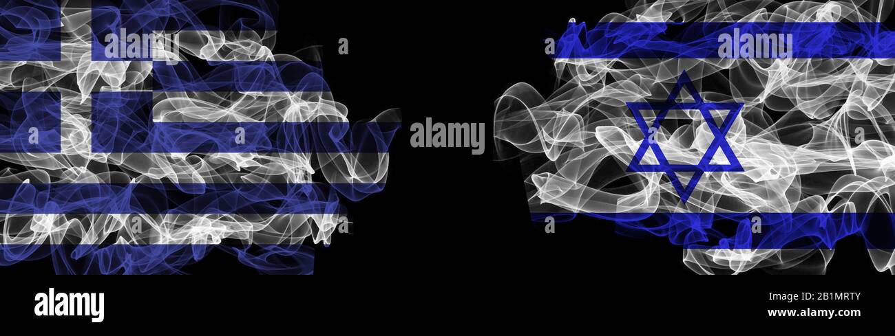 Flags of Greece and Israel on Black background, Greece vs Israel Smoke ...